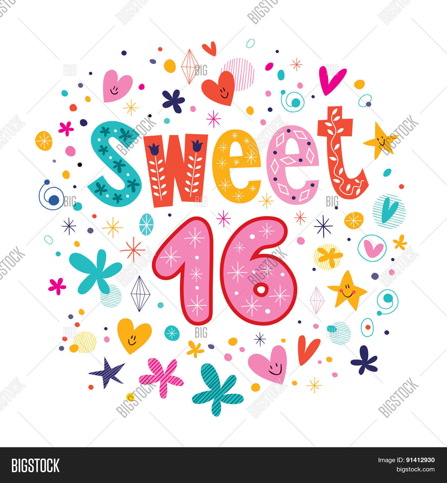 Sweet Sixteen Text Vector & Photo (Free Trial) | Bigstock