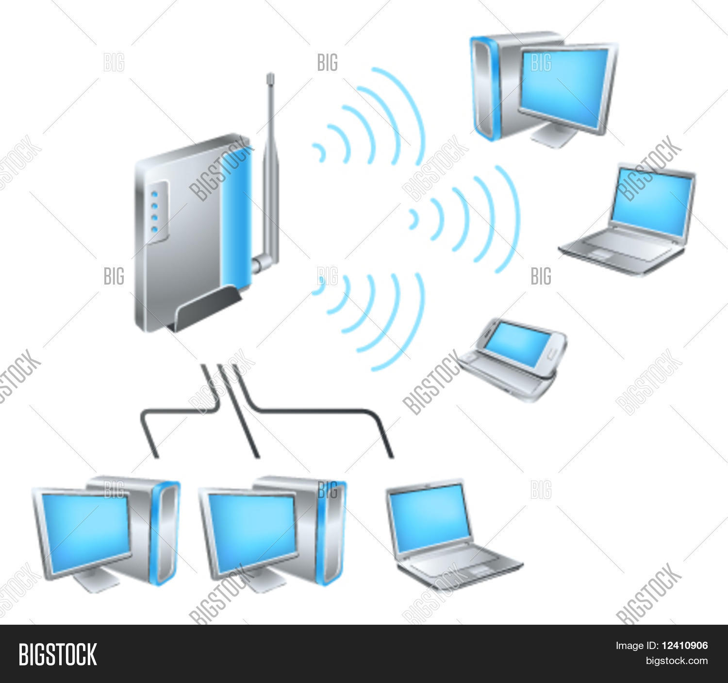Wi-Fi Network Diagram Vector & Photo (Free Trial) | Bigstock