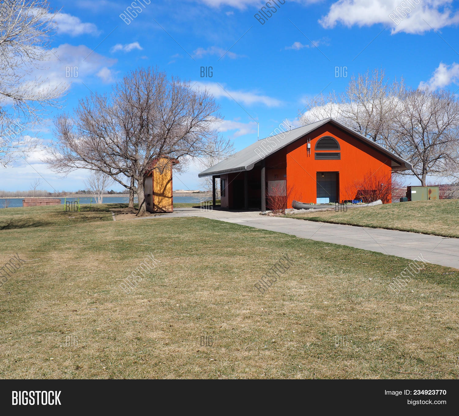 Red Pole Barn By Lake Image & Photo (Free Trial) | Bigstock
