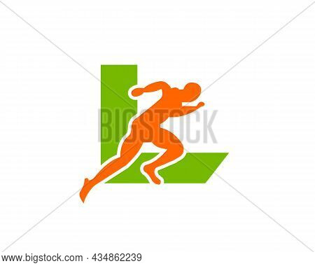 Sport Running Man Front View On Letter L Logo. Running Man Silhouette ...