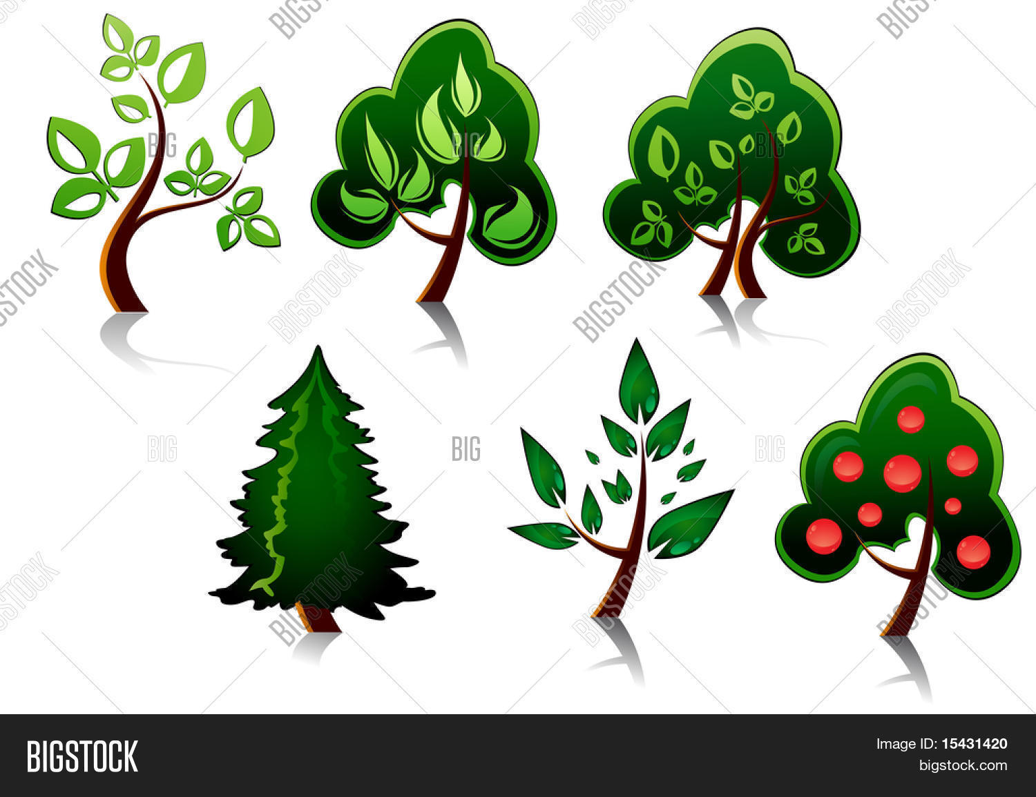 Set Tree Symbols Signs Image & Photo (Free Trial) | Bigstock