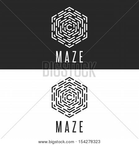 Maze Logo Cube Illusion, Thin Line Labyrinth Symbol Technology Icon ...