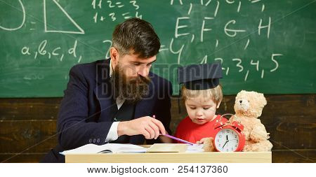 Father Teaches Son Mathematics. Mathematics Lesson Concept. Teacher In ...
