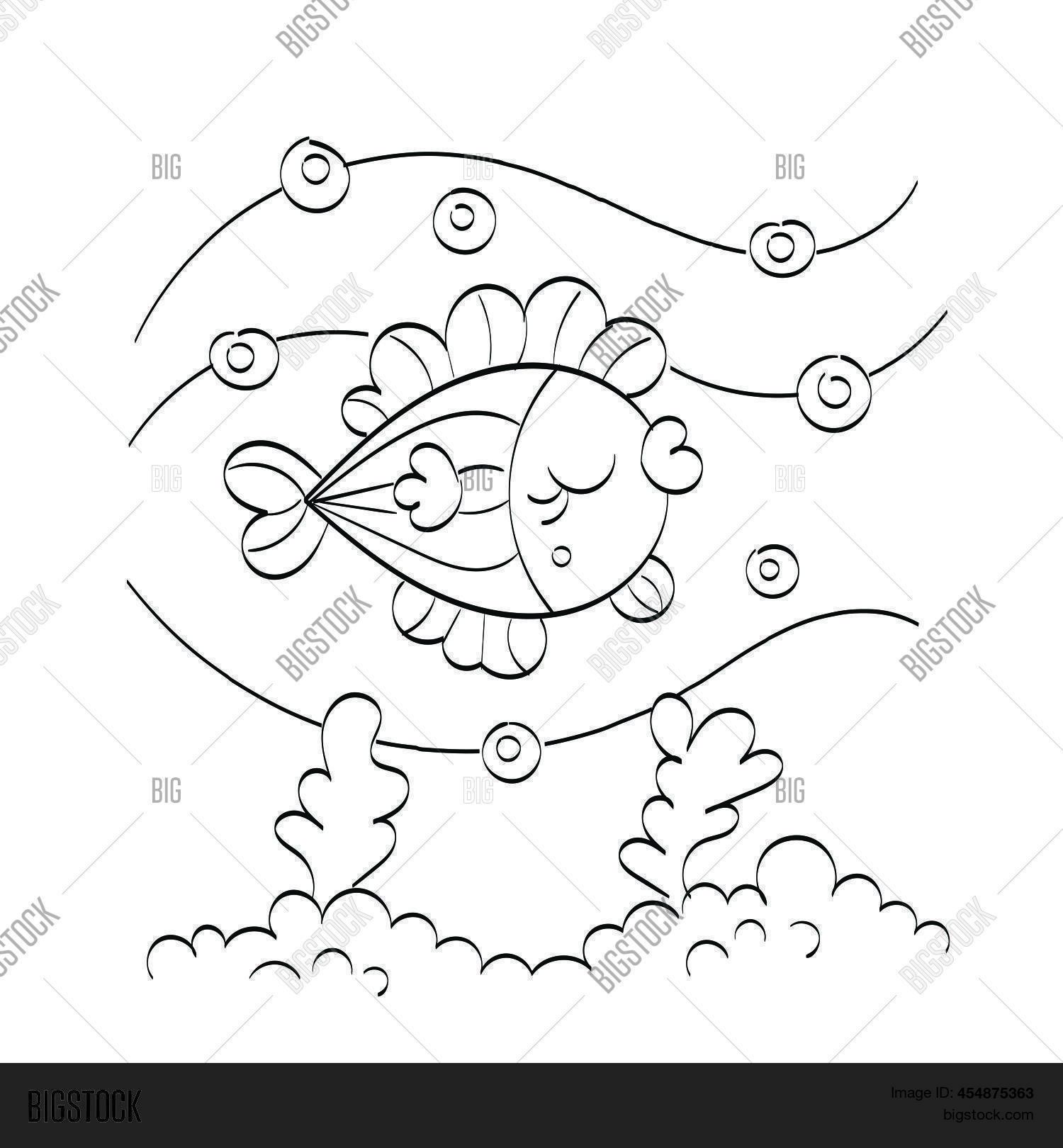 Fish Coloring Page Vector & Photo (Free Trial) | Bigstock