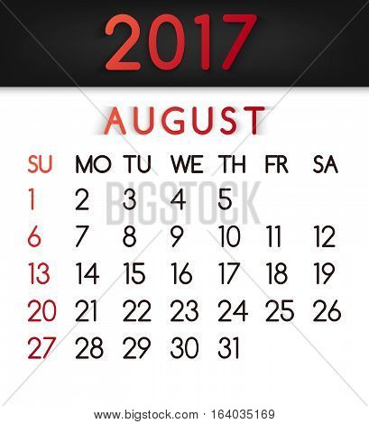 August 2017 Calendar Vector & Photo (Free Trial) | Bigstock
