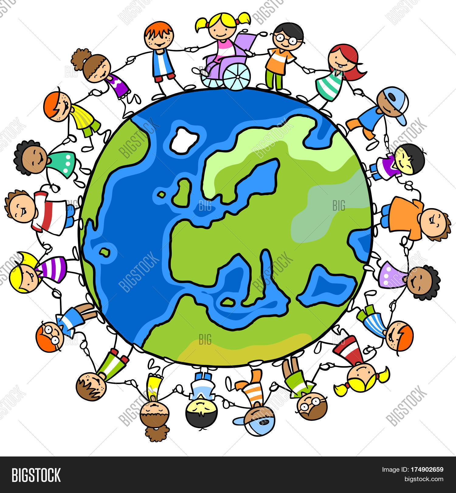 Cartoon Kids Around World Globe Image & Photo | Bigstock