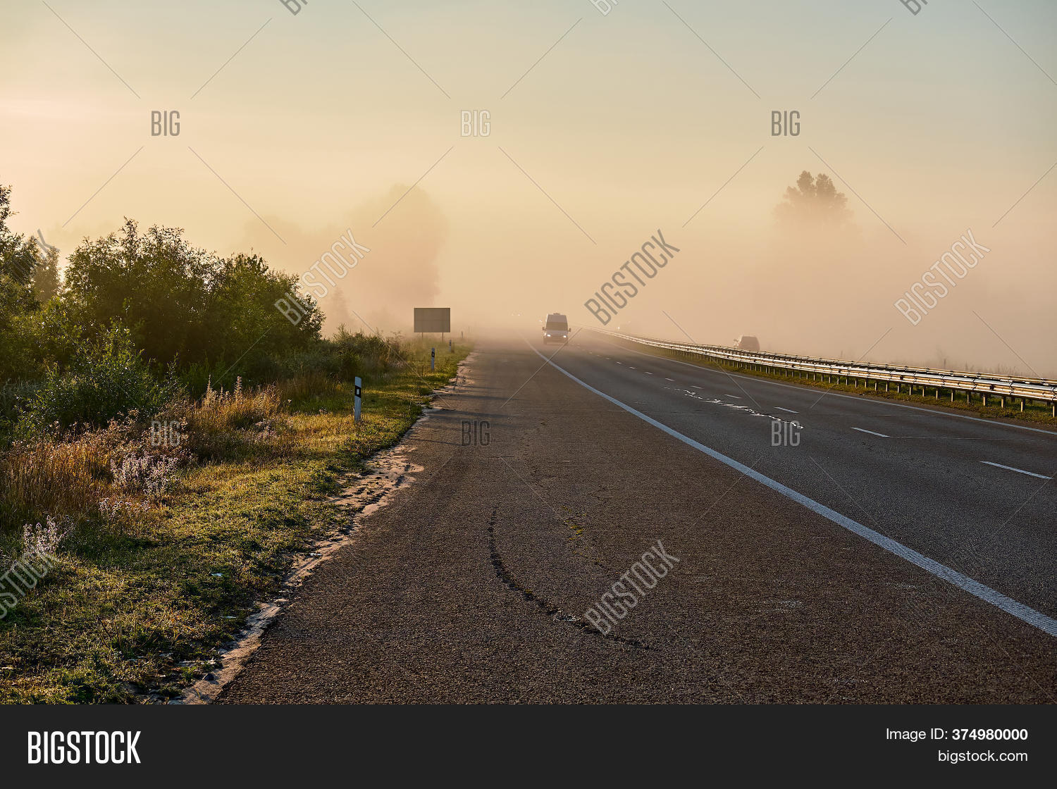 Fog On Highway. Trees Image & Photo (Free Trial) | Bigstock