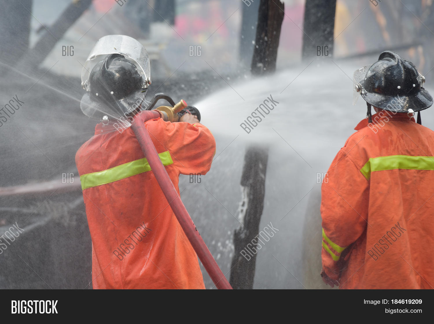 Firefighters Spraying Image & Photo (Free Trial) | Bigstock