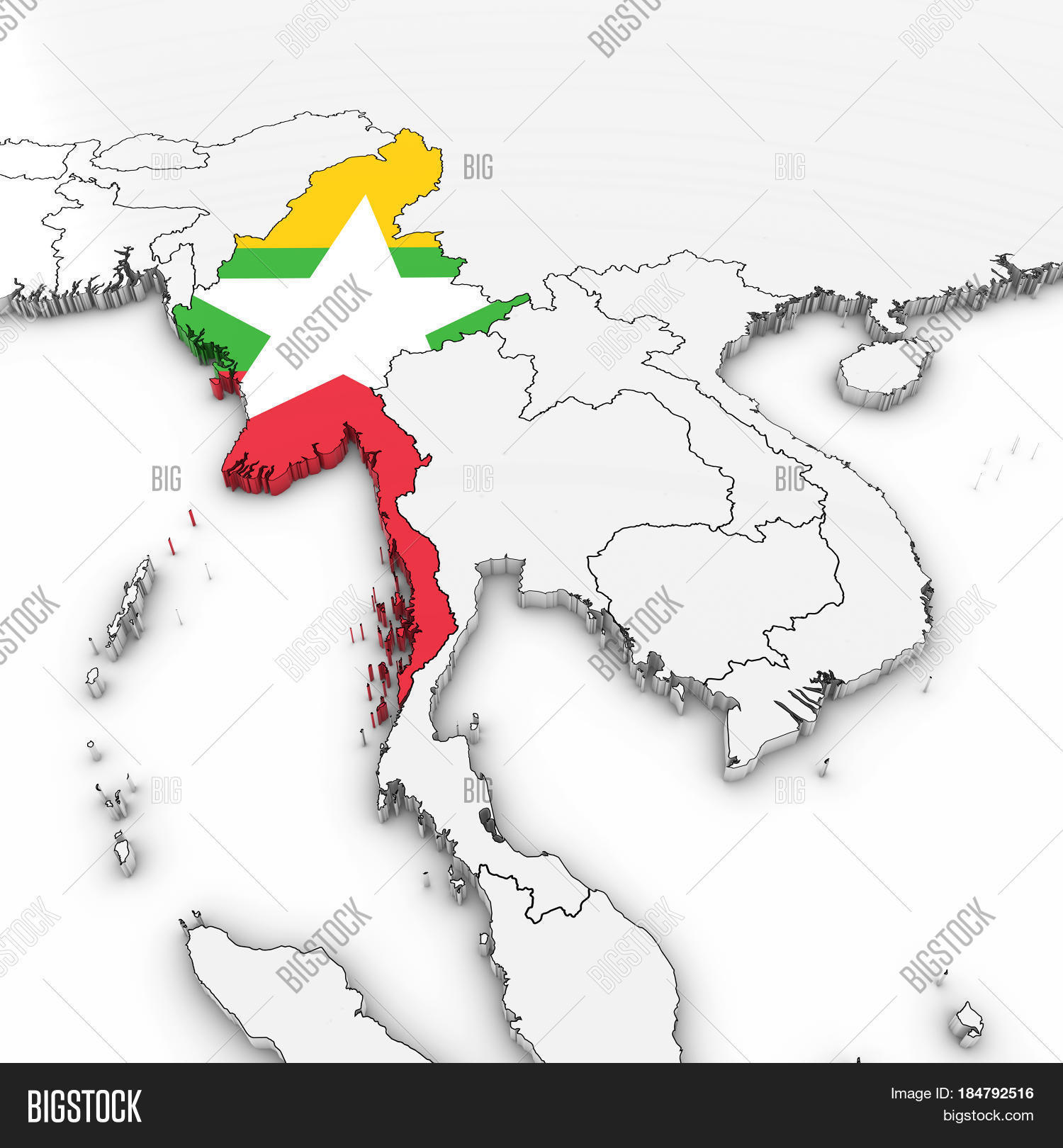 3D Map Myanmar Burmese Image & Photo (Free Trial) | Bigstock