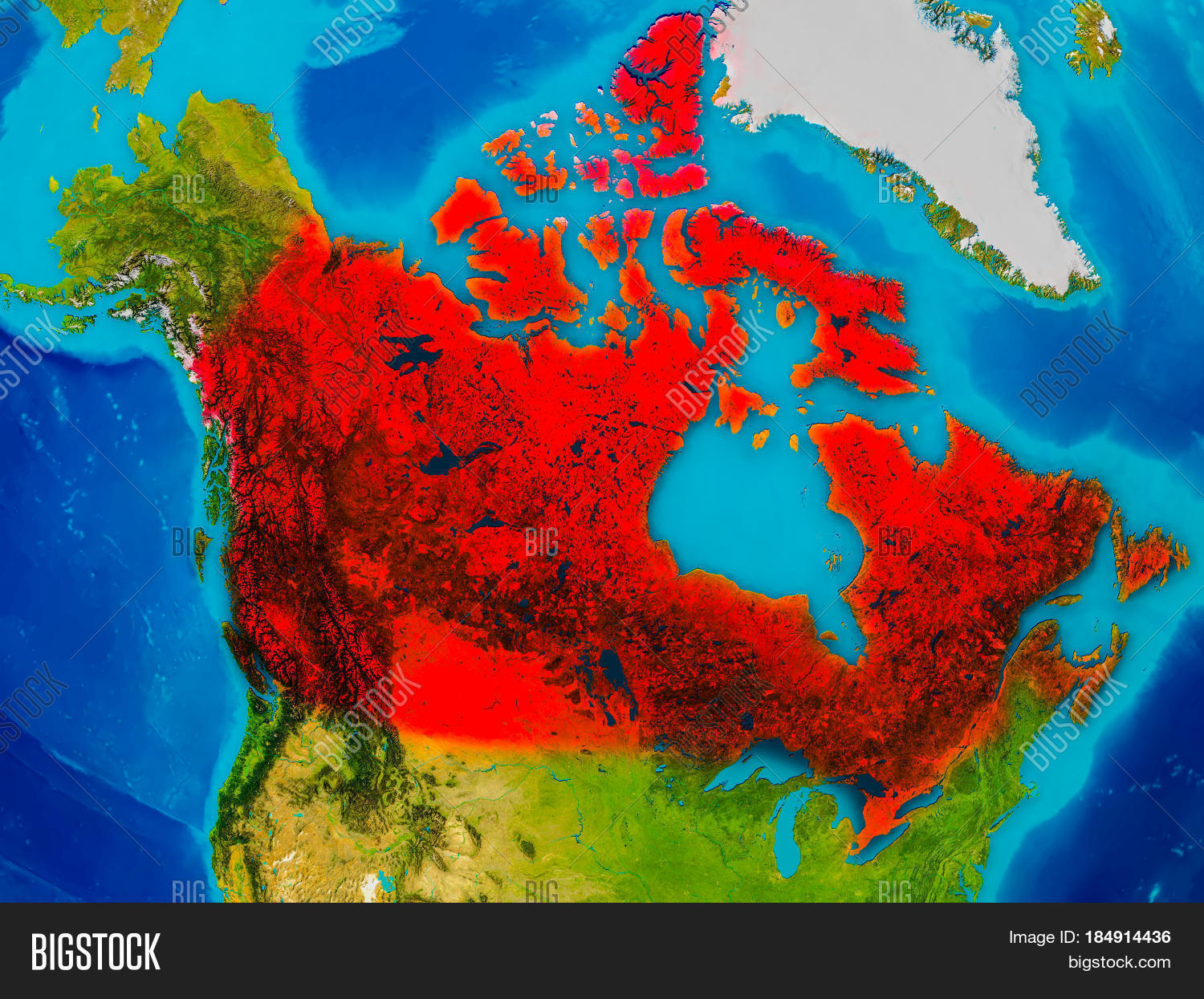 Canada On Physical Map Image & Photo (Free Trial) | Bigstock