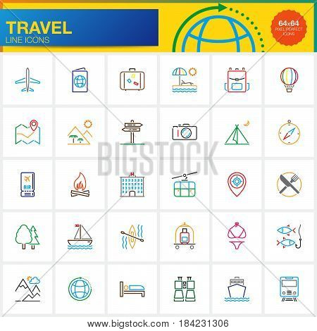 Travel Line Icons Set Vector & Photo (Free Trial) | Bigstock