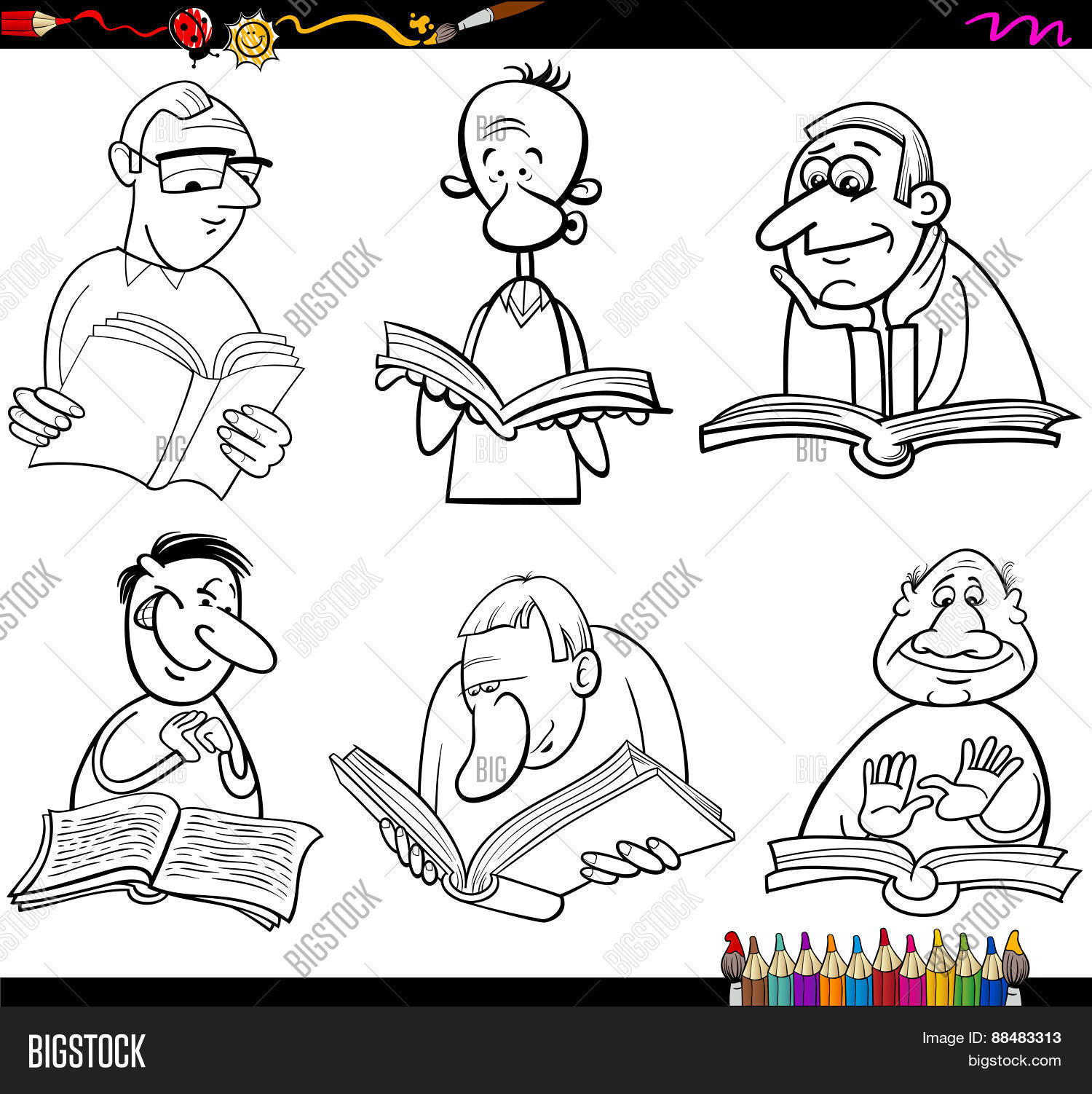 Readers Set Cartoon Vector & Photo (Free Trial) | Bigstock