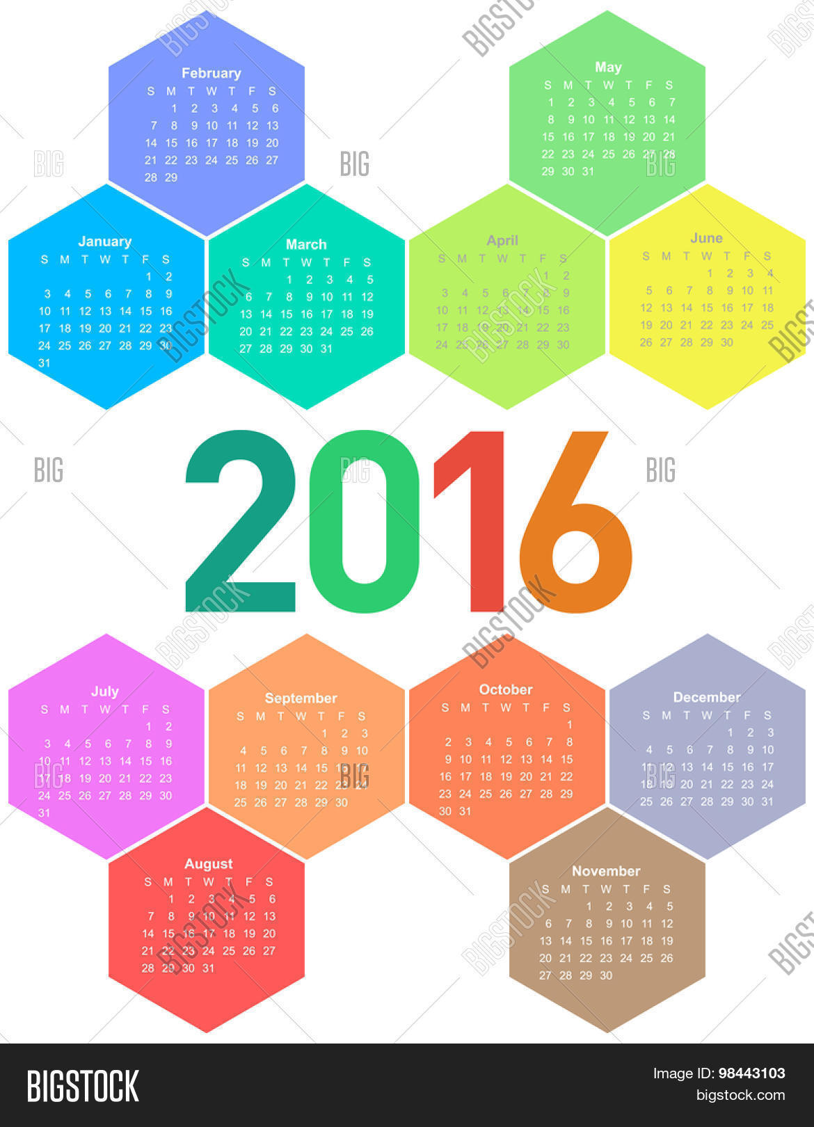 Hexagon Calendar 2016 Vector & Photo (Free Trial) | Bigstock