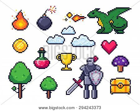 Pixel Game Elements. Vector & Photo (Free Trial) | Bigstock