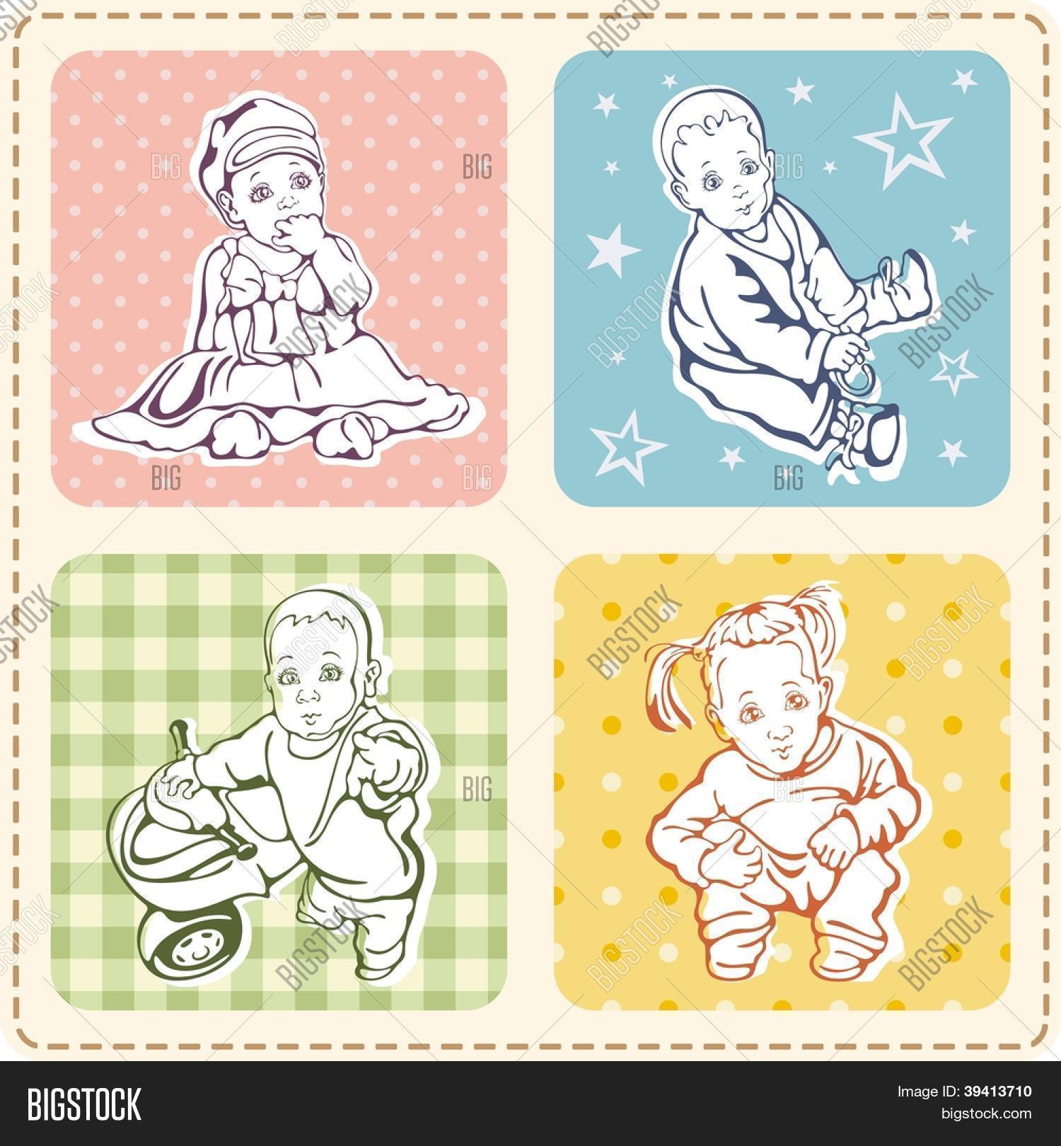 Vector Set Cute Baby Vector & Photo (Free Trial) | Bigstock