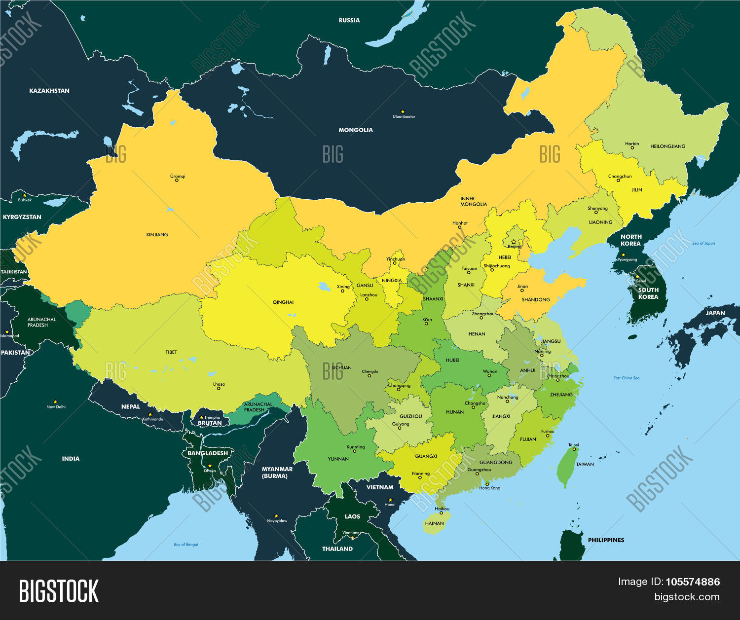 Color Map China Vector & Photo (Free Trial) | Bigstock