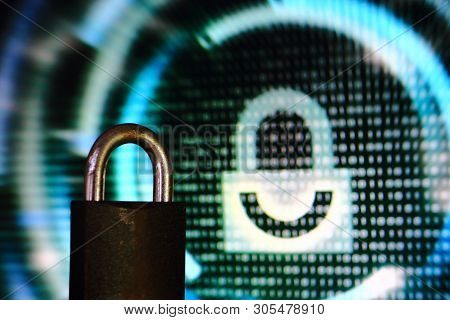Double Padlock. Iron Padlock And Digital Padlock Symbol In Screen ...