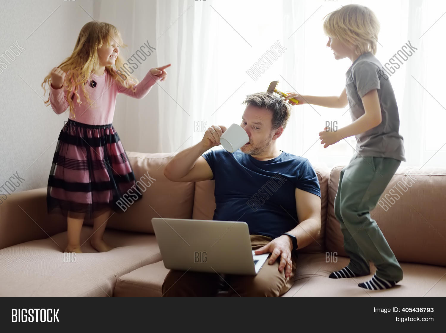 Tired Father His Two Image & Photo (Free Trial) | Bigstock