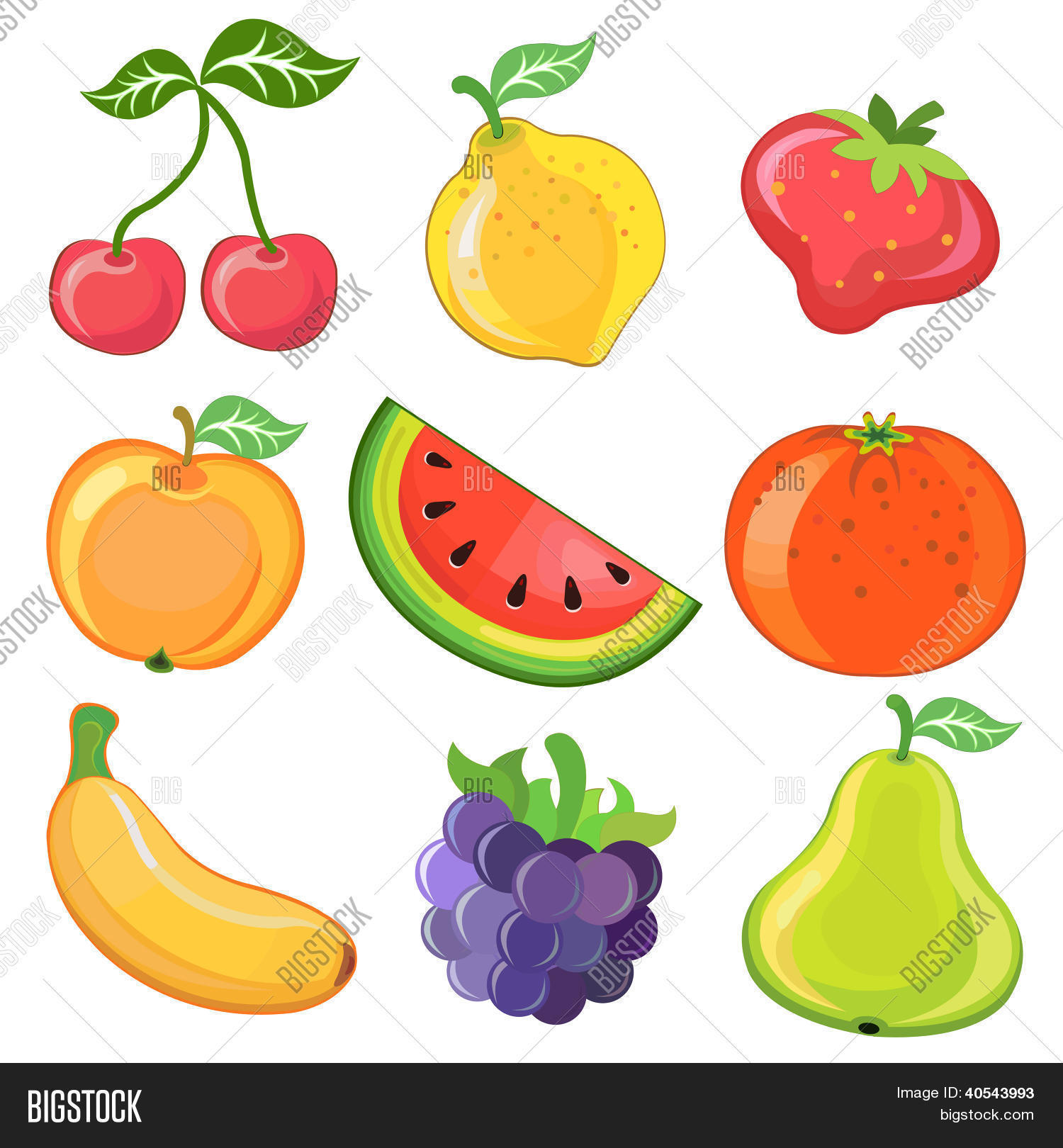 Set 9 Cartoon Fruits Vector & Photo (Free Trial) | Bigstock