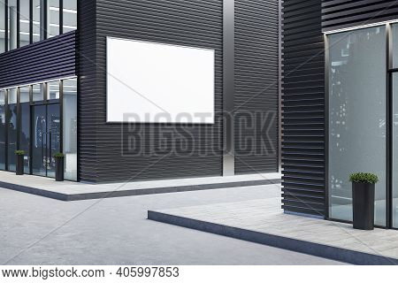 Shop With Blank Banner On Wall. Advertisement And Retail Concept. Mock ...