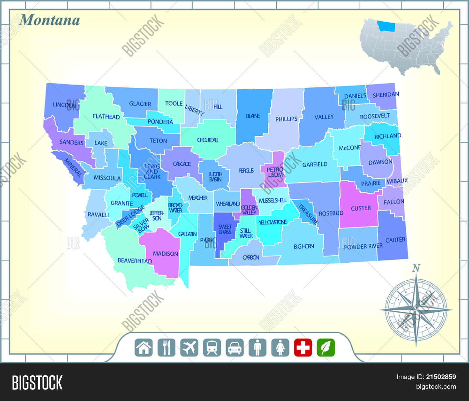 Montana State Map Vector & Photo (Free Trial) | Bigstock