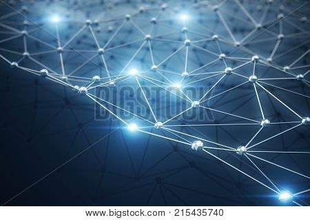 3D Illustration, Abstract background. Concept neural network and cloud computing. Geometry with ...