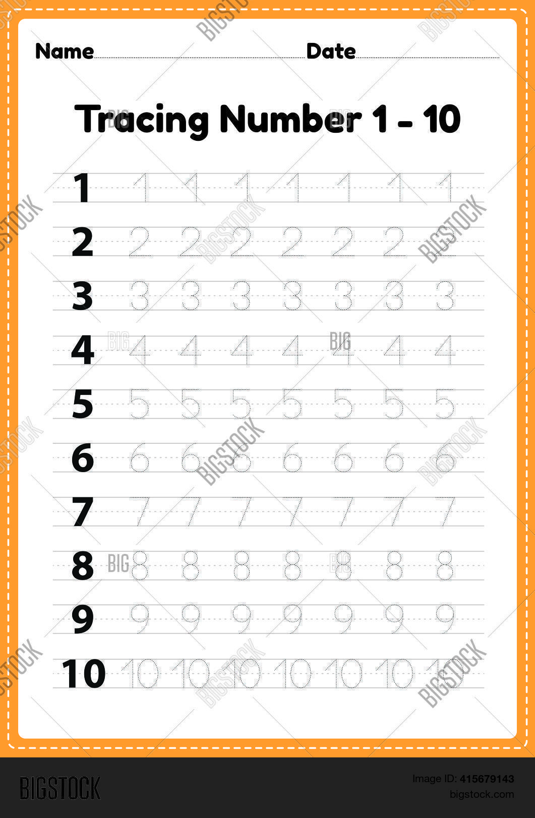 Tracing Number 1-10 Vector & Photo (Free Trial) | Bigstock