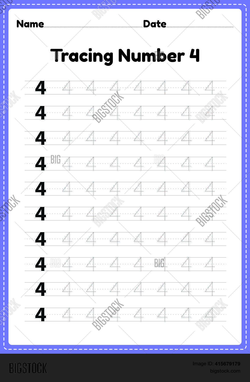 Tracing Number 4 Vector & Photo (Free Trial) | Bigstock