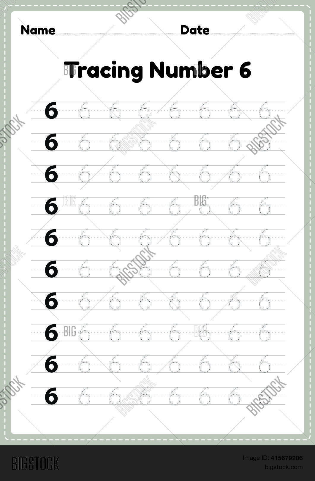 Tracing Number 6 Vector & Photo (Free Trial) | Bigstock