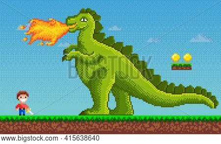 Pixel-game Dinosaur Vector & Photo (Free Trial) | Bigstock