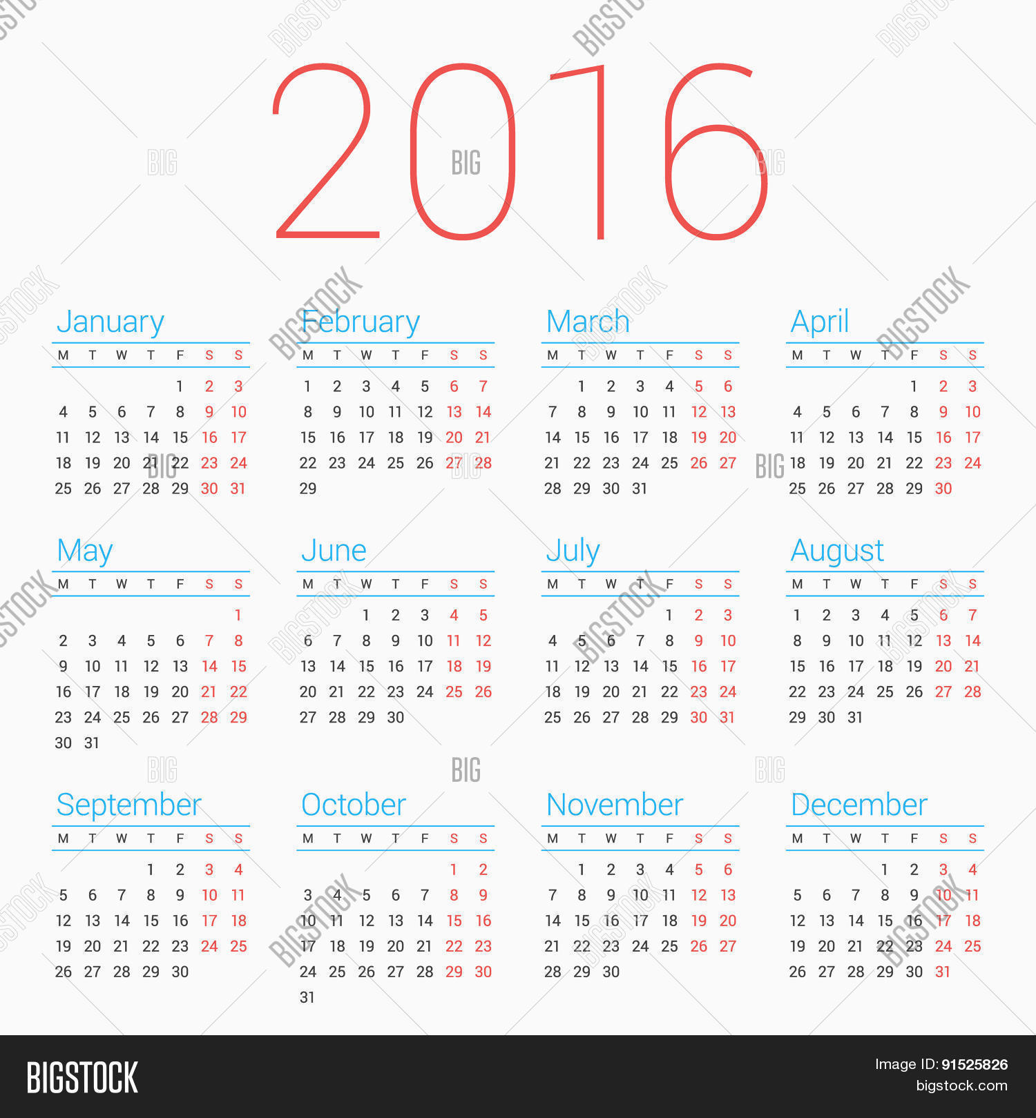 Calendar 2016 On Vector & Photo (Free Trial) | Bigstock