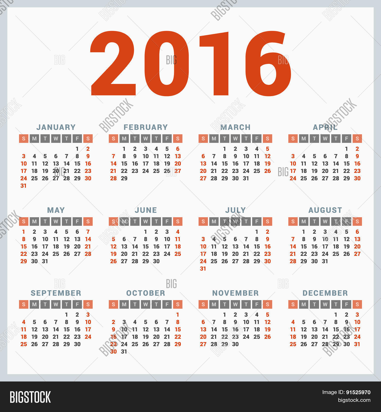 Calendar 2016 On Vector & Photo (Free Trial) | Bigstock