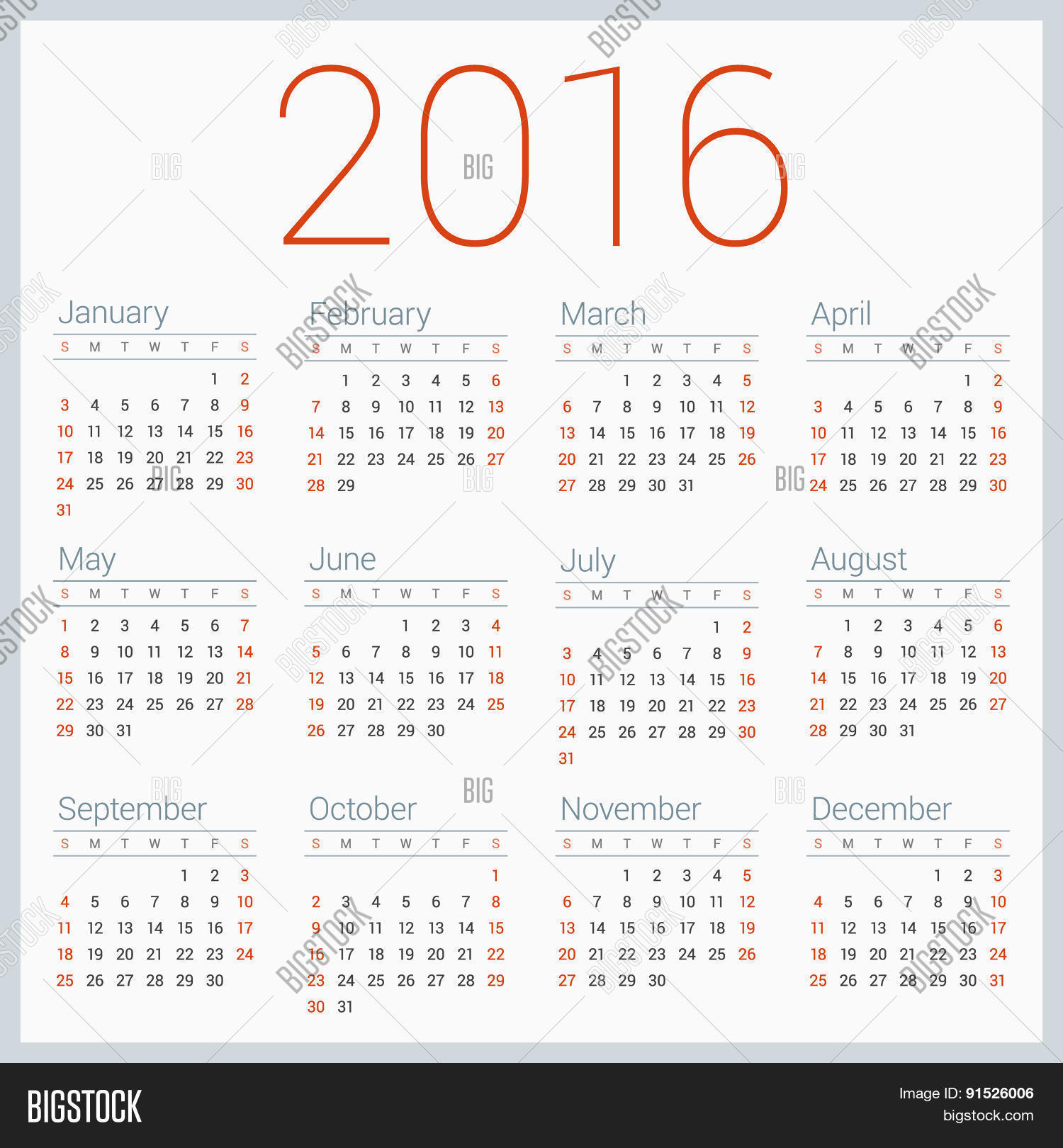 Calendar 2016 On Vector & Photo (Free Trial) | Bigstock