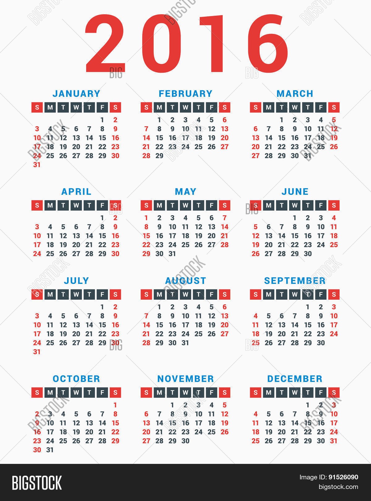 Calendar 2016 On Vector & Photo (Free Trial) | Bigstock