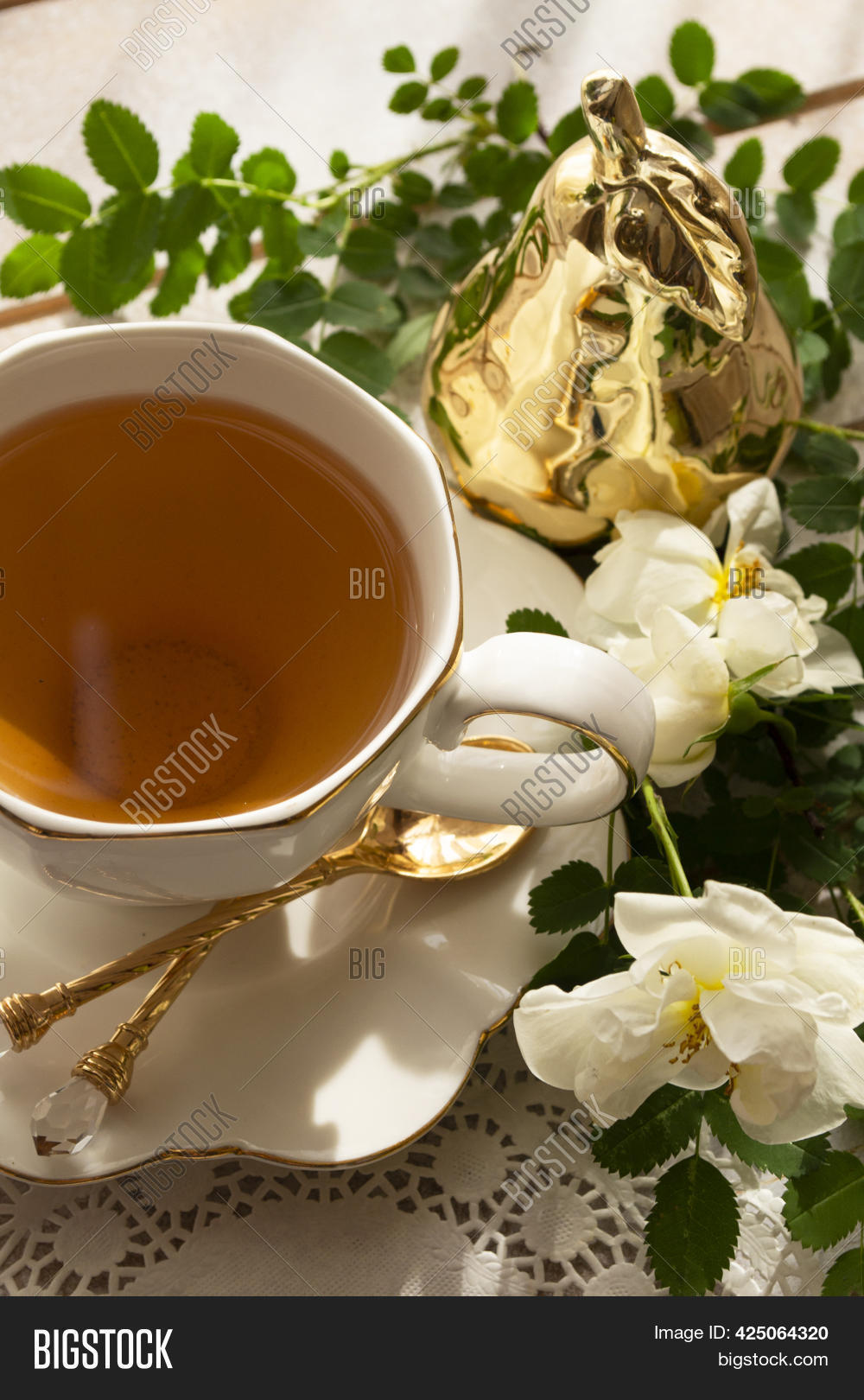 Tea Roses White Cup On Image & Photo (Free Trial) | Bigstock