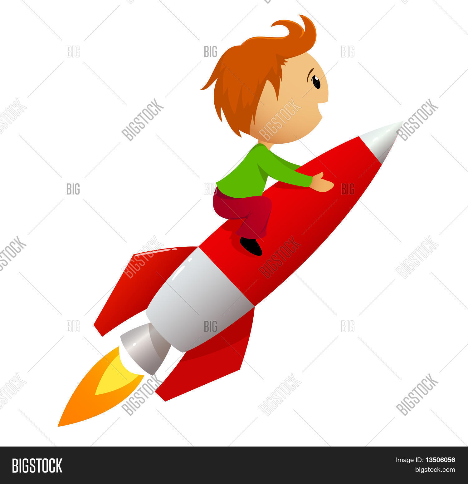Boy Riding Red Rocket Vector & Photo (Free Trial) | Bigstock