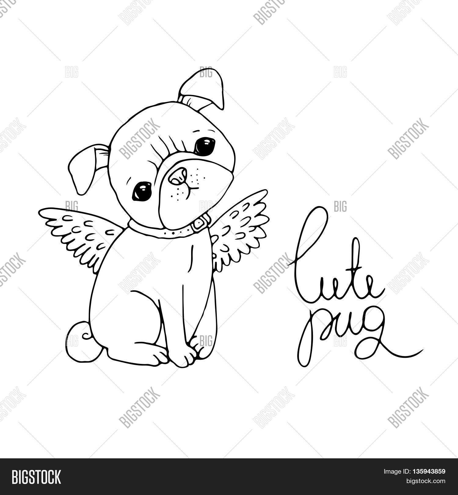 Cute Pug. Dog. Hand Vector & Photo (Free Trial) | Bigstock