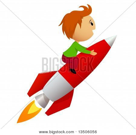 Boy Riding Red Rocket Vector & Photo (Free Trial) | Bigstock