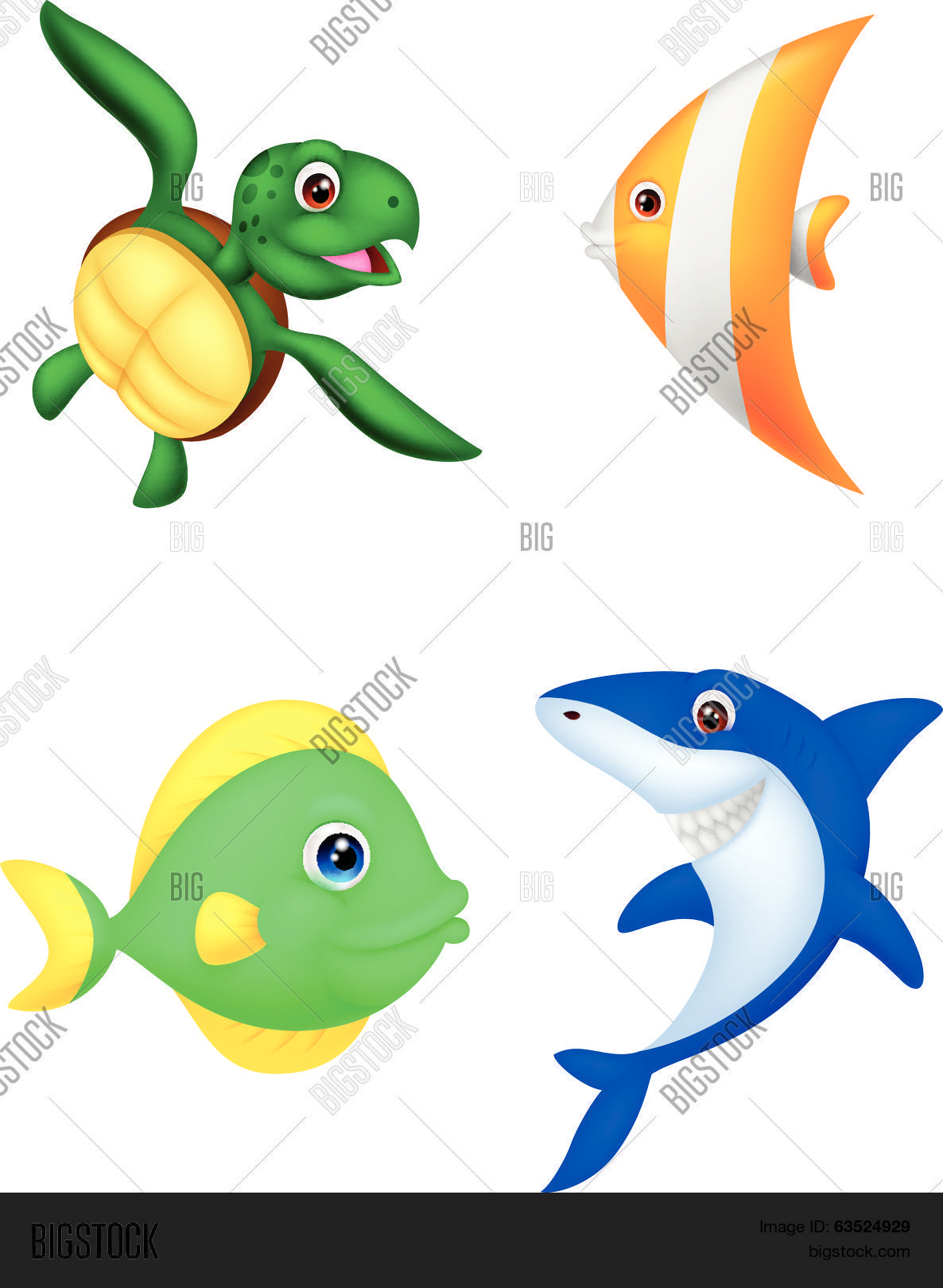 Sea Life Cartoon Set Vector & Photo (Free Trial) | Bigstock