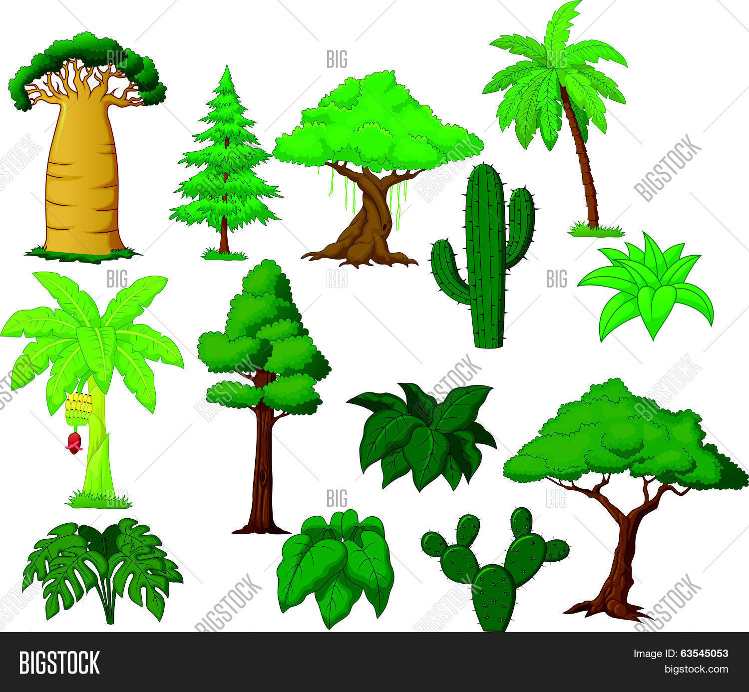 Various Tree Cartoon Vector & Photo (Free Trial) | Bigstock