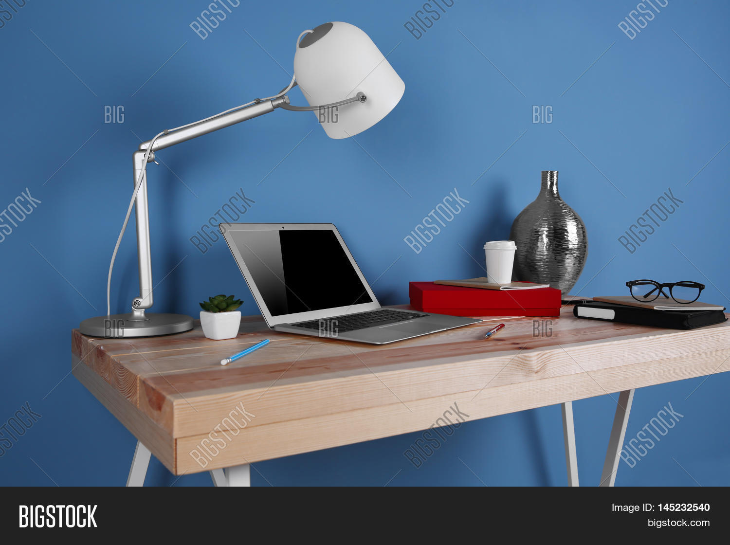 Working Place On Blue Image & Photo (Free Trial) | Bigstock
