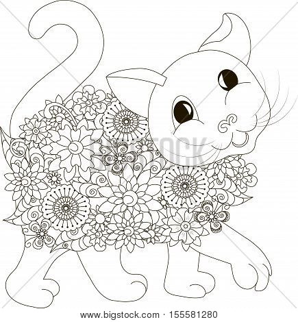 Flowers Cat, Coloring Vector & Photo (Free Trial) | Bigstock
