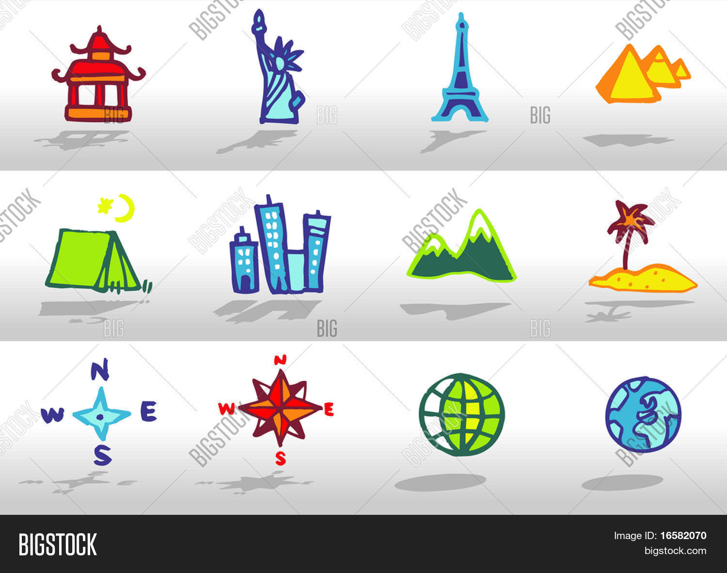 Tourism World Icons Vector & Photo (Free Trial) | Bigstock