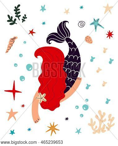 Cute Mermaid Red Hair Vector & Photo (Free Trial) | Bigstock