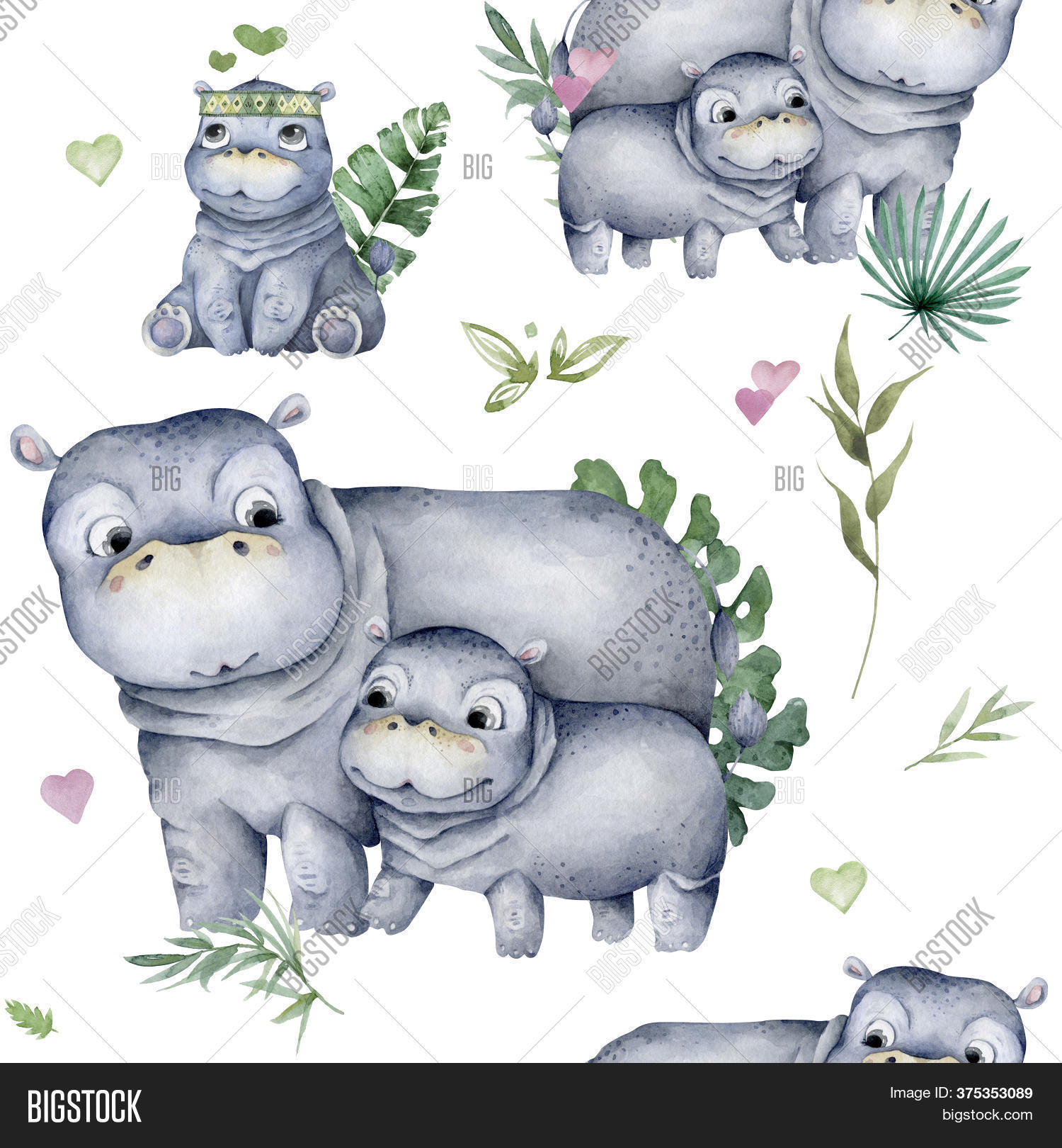 Cute Baby Hippo Mother Image & Photo (Free Trial) | Bigstock