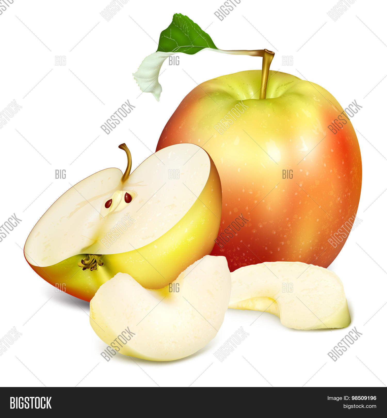 Whole Apple Half Cut Vector & Photo (Free Trial) | Bigstock
