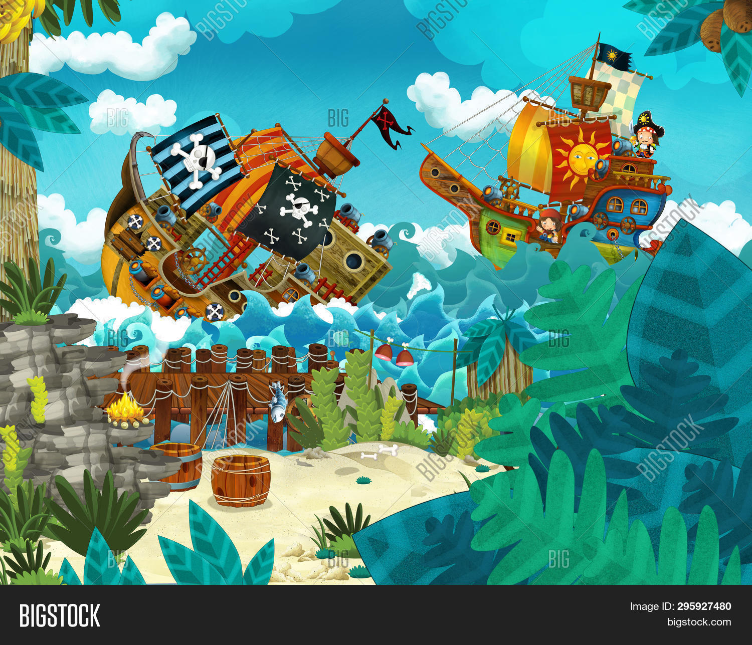 Cartoon Scene Pirates Image & Photo (Free Trial) | Bigstock