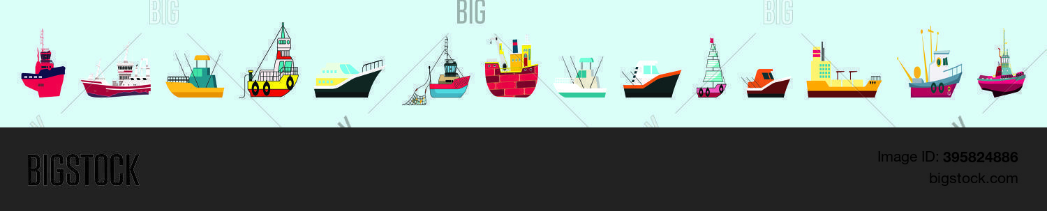 Set Trawler Cartoon Vector & Photo (Free Trial) | Bigstock