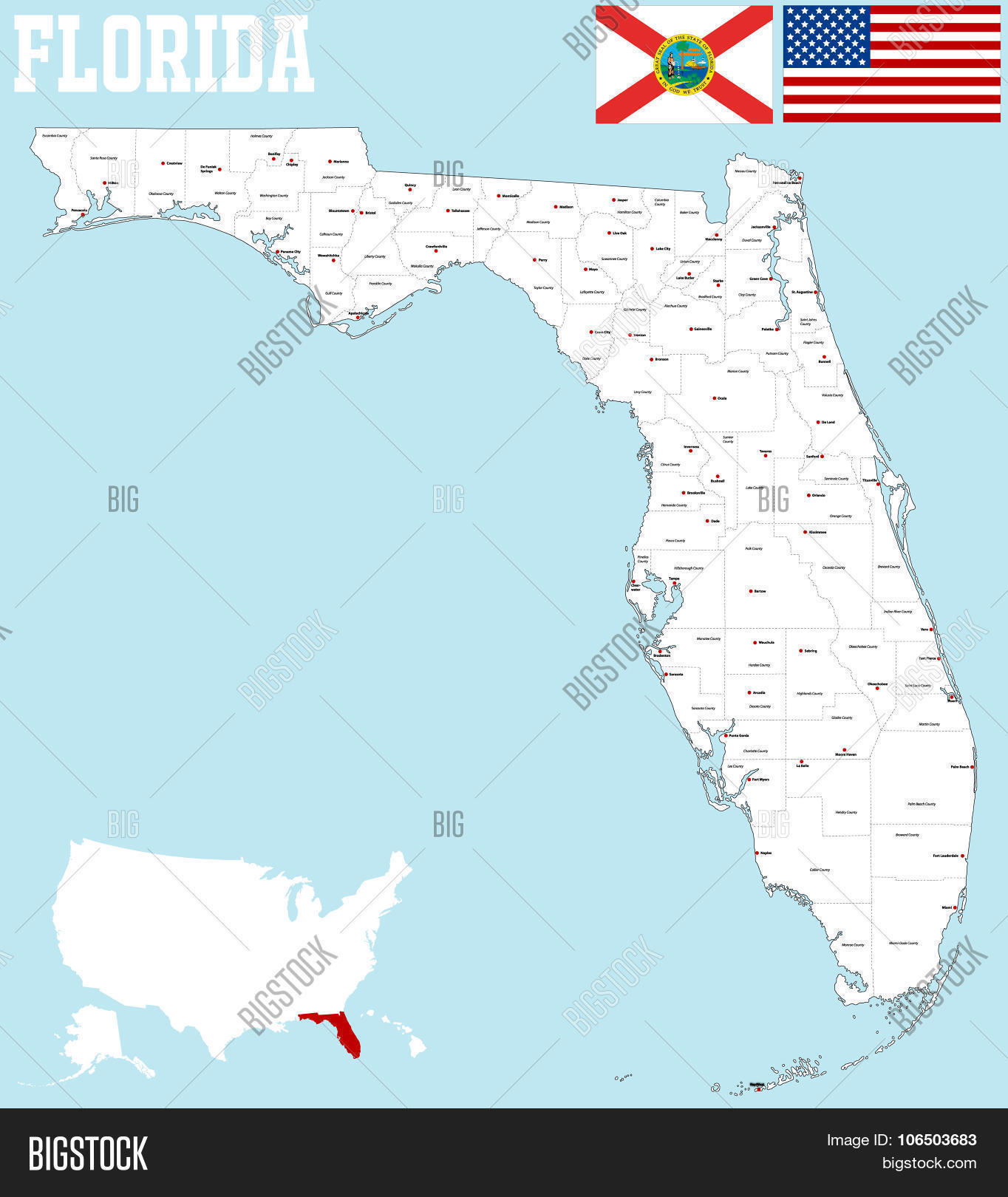 Florida County Map Vector & Photo (Free Trial) | Bigstock