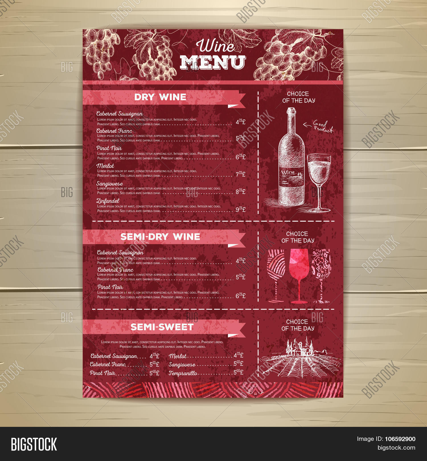 Vintage Wine Menu Vector & Photo (Free Trial) | Bigstock